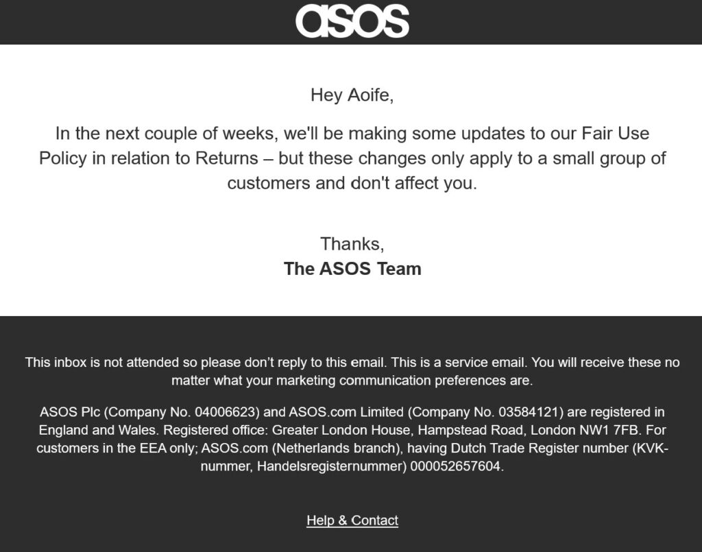 Asos unveils change to 'fair use' free returns policy